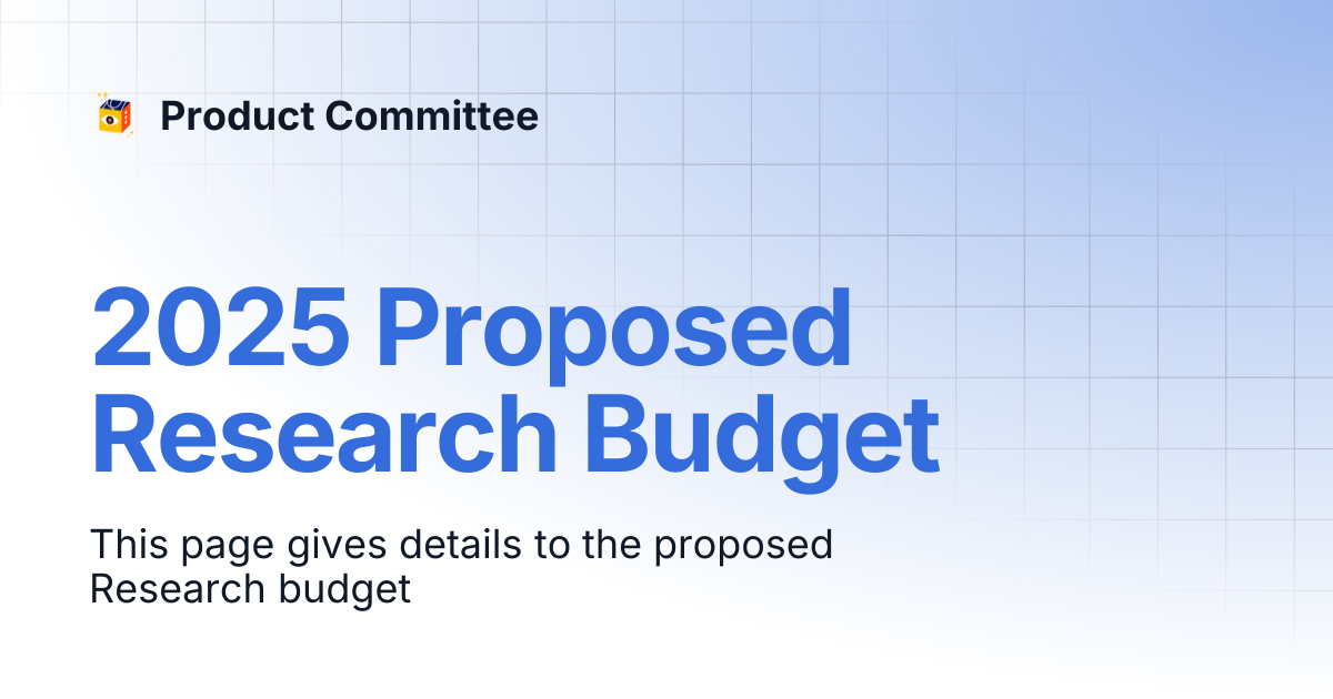 2025 Proposed Research Budget | Product Committee
